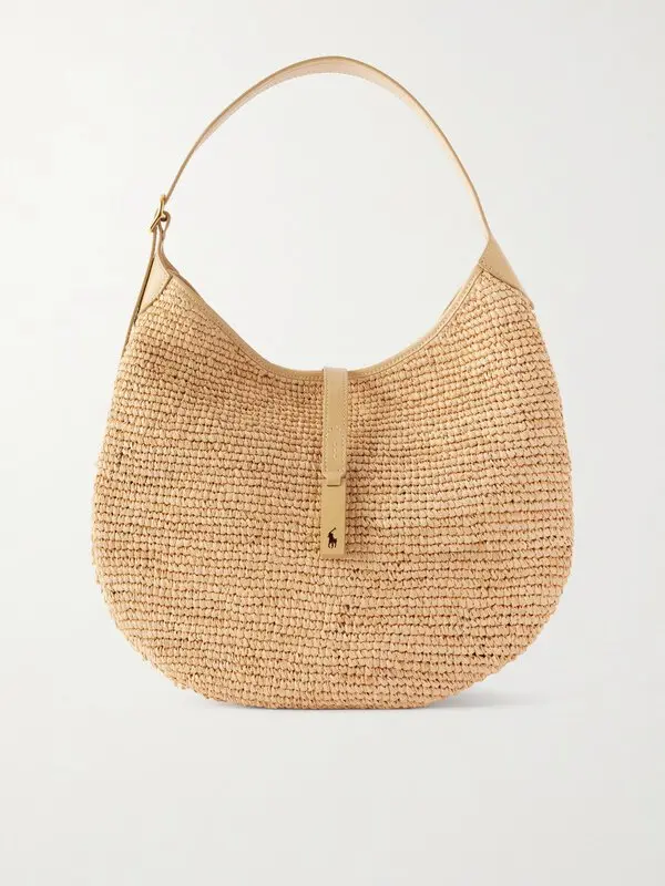 Polo Ralph Lauren Medium Raffia Shoulder Bag With Leather Trim - Neutrals