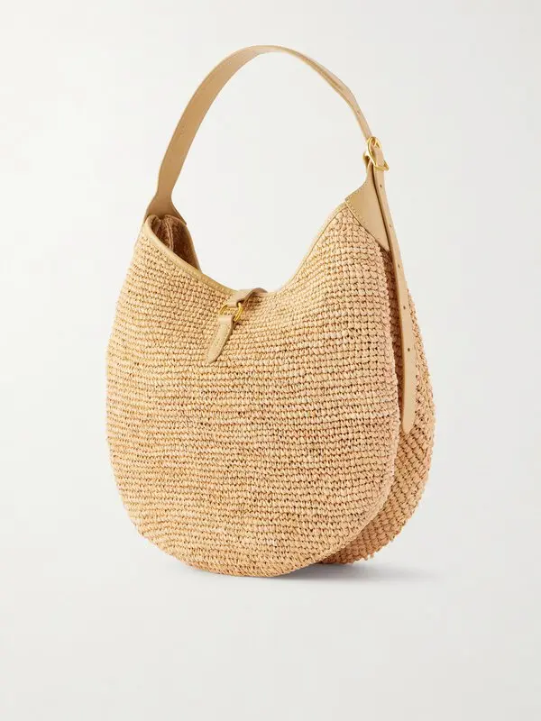 Polo Ralph Lauren Medium Raffia Shoulder Bag With Leather Trim - Neutrals