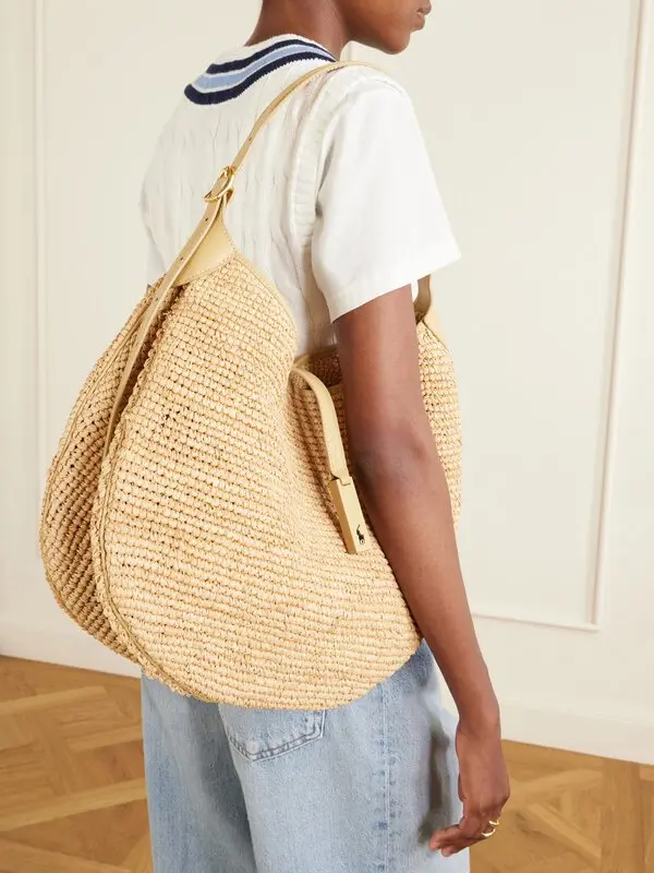 Polo Ralph Lauren Medium Raffia Shoulder Bag With Leather Trim - Neutrals