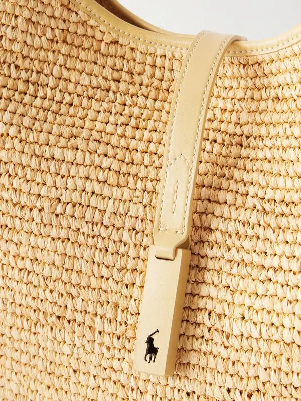 Polo Ralph Lauren Medium Raffia Shoulder Bag With Leather Trim - Neutrals