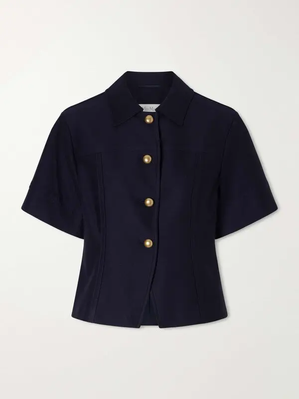 Max Mara Paneled Cotton-piqué Shirt - Navy