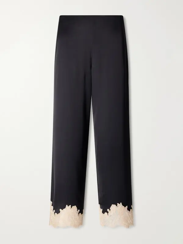 Rixo Marcela Lace-trimmed Satin Wide-leg Pants - Black