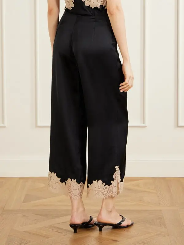 Rixo Marcela Lace-trimmed Satin Wide-leg Pants