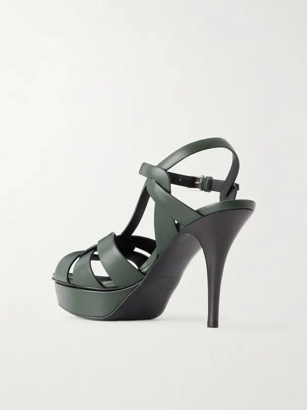 Saint Laurent Tribute Woven Patent-leather Platform Sandals - Green