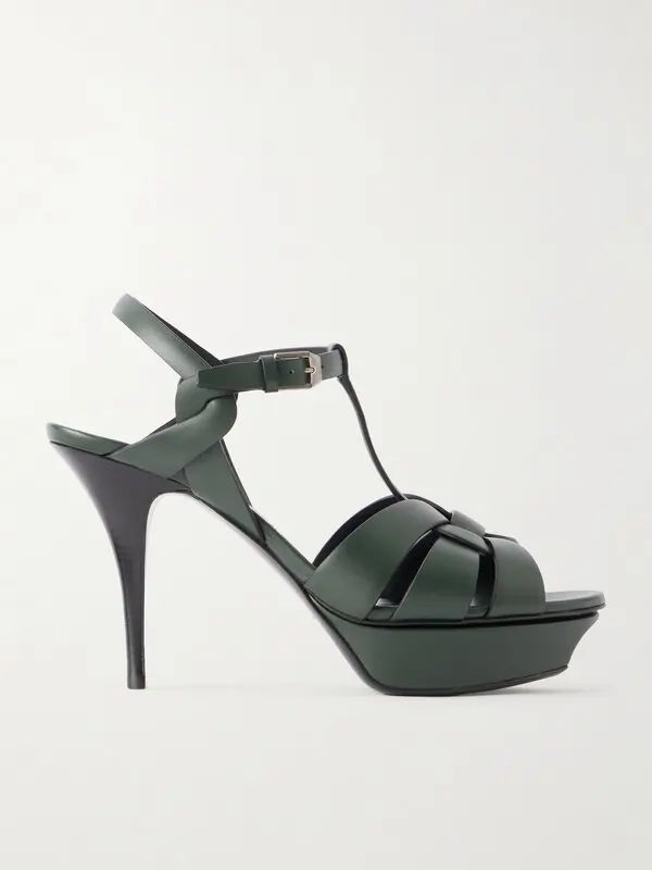 Saint Laurent Tribute Woven Patent-leather Platform Stiletto Sandals - Green