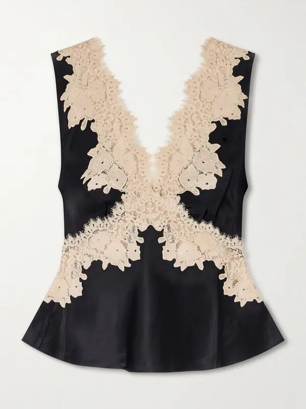 Rixo Emmie Lace-trimmed Satin Top