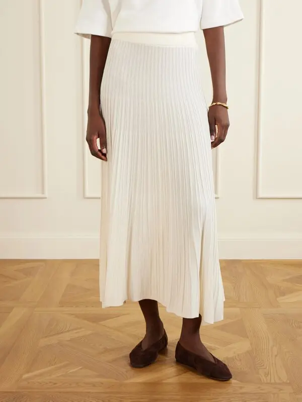 TWP Pleated Viscose-silk Blend Midi Skirt - Neutrals
