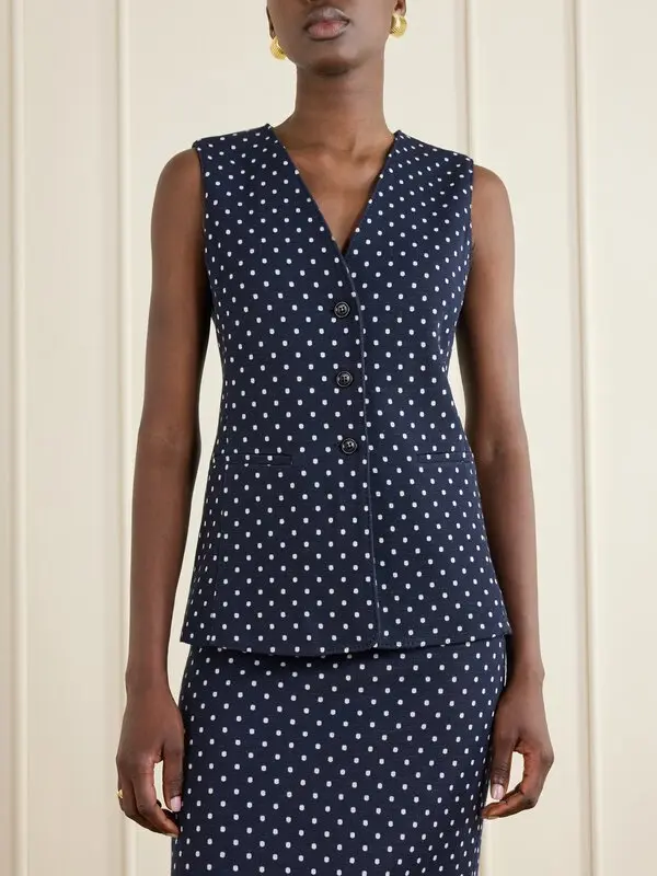 Max Mara Polka Dot Woven Waistcoat - Blue
