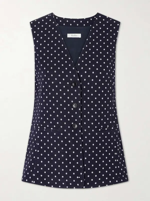 Max Mara Polka-dot Woven Waistcoat - Navy