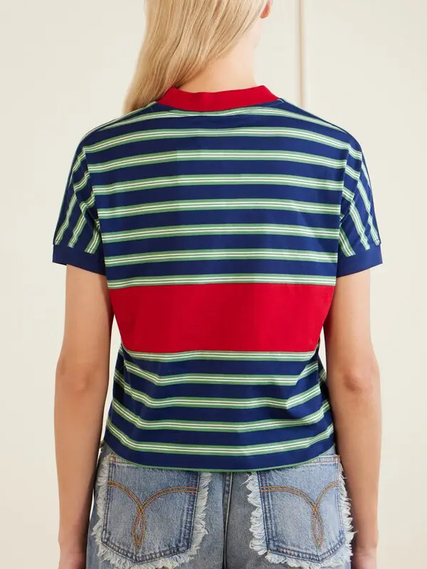 Versace Logo Embroidered Striped Cotton T-shirt - Green