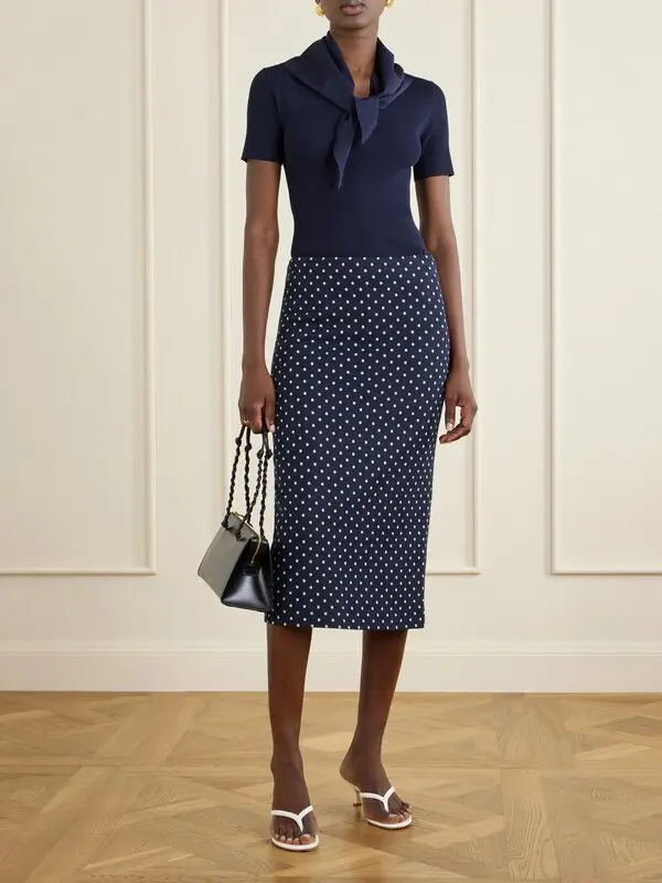 Max Mara Polka Dot Jersey Midi Skirt