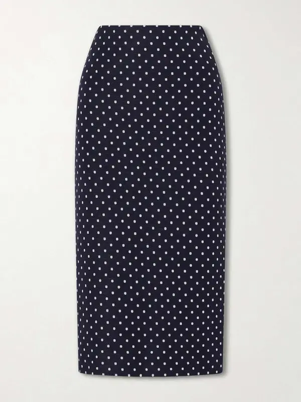 Max Mara Polka-dot Jersey Midi Skirt - Navy