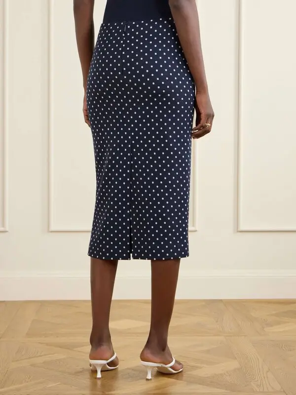 Max Mara Polka Dot Jersey Midi Skirt - Navy