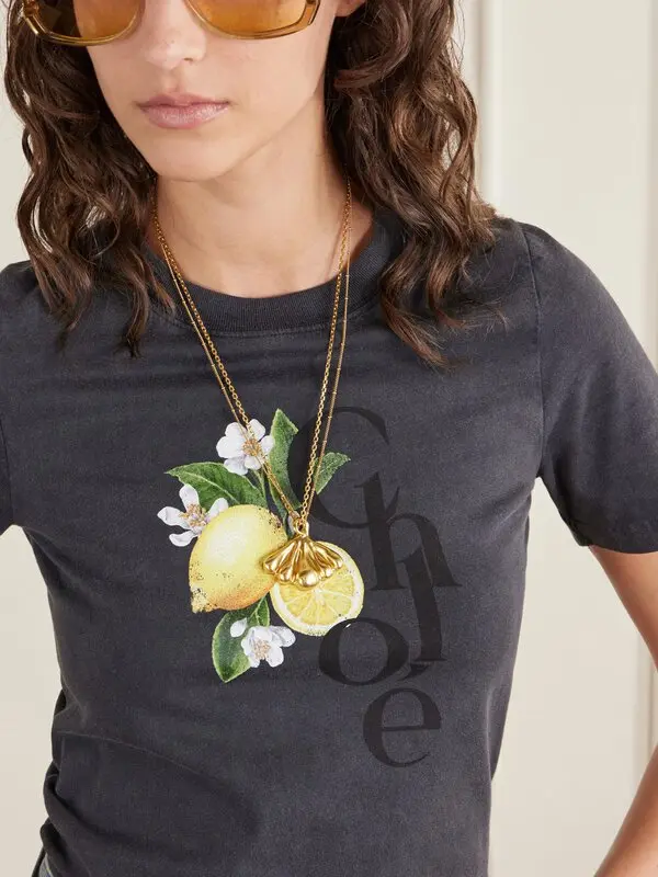 Chloé Printed Cotton-jersey T-shirt - Black