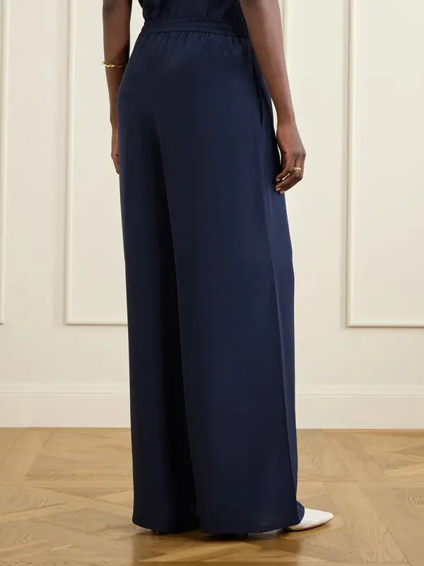 Max Mara Logo-embroidered Silk Wide-leg Pants - Blue