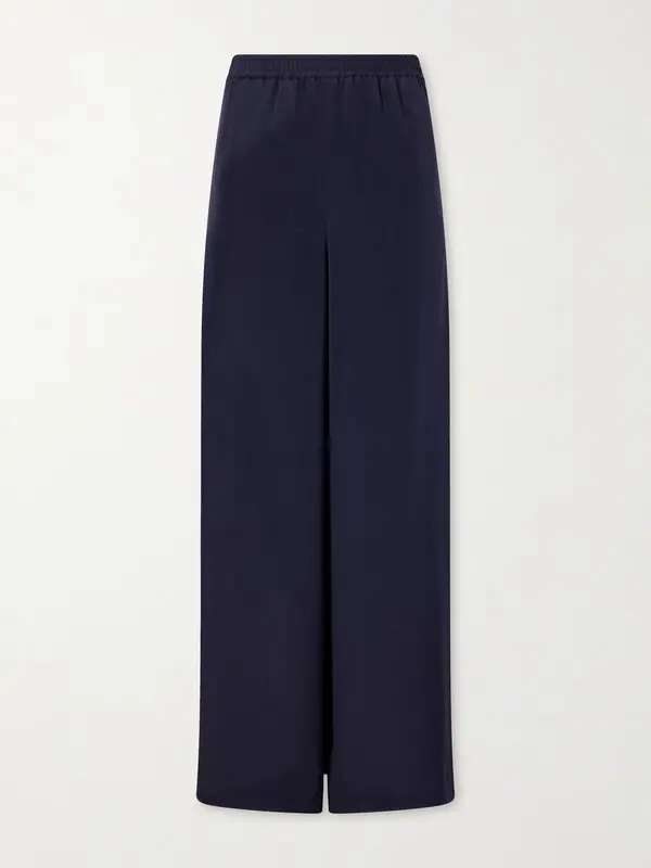 Max Mara Silk Wide-leg Pants With Embroidered Logo - Blue