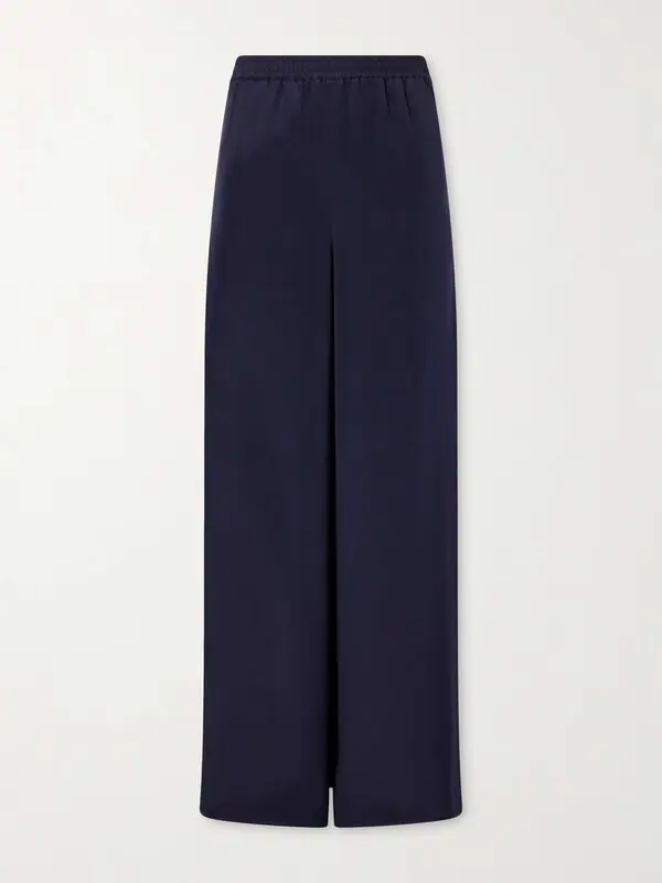 Max Mara Logo-embroidered Silk Wide-leg Pants - Navy