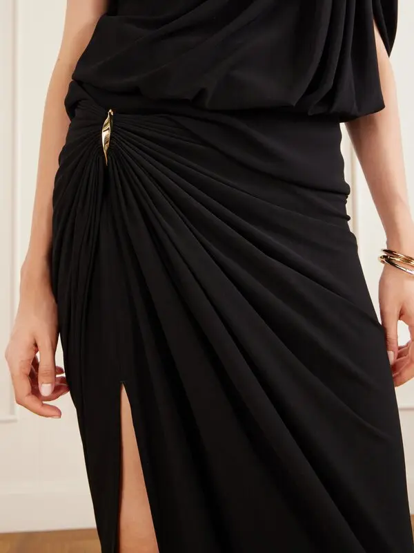 Sportmax Embellished Draped Jersey Midi Skirt