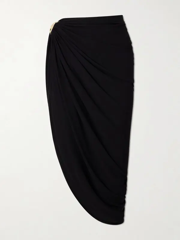 Sportmax Embellished Draped Jersey Midi Skirt - Black