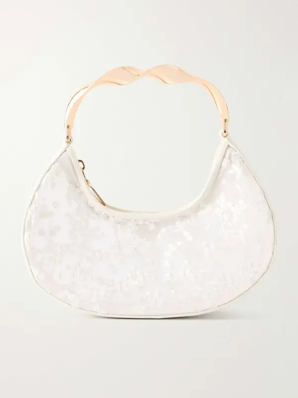 Simkhai Nixi Twist Leather-trimmed Embroidered Mini Bag - Ivory