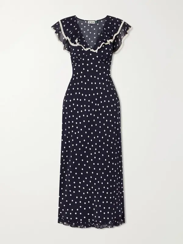 Rixo Bethea Polka Dot Midi Dress - Blue
