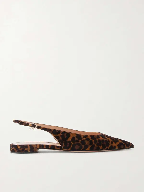 GIANVITO ROSSI Robbie Animal-print Suede Slingback Flats - Leopard Print