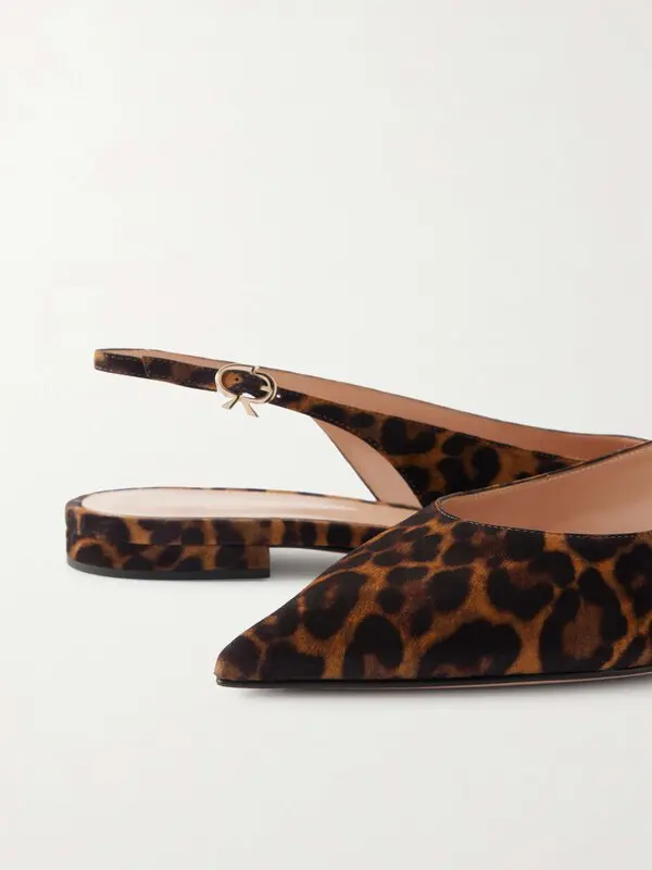 GIANVITO ROSSI Robbie Animal-print Suede Slingback Flats - Leopard Print
