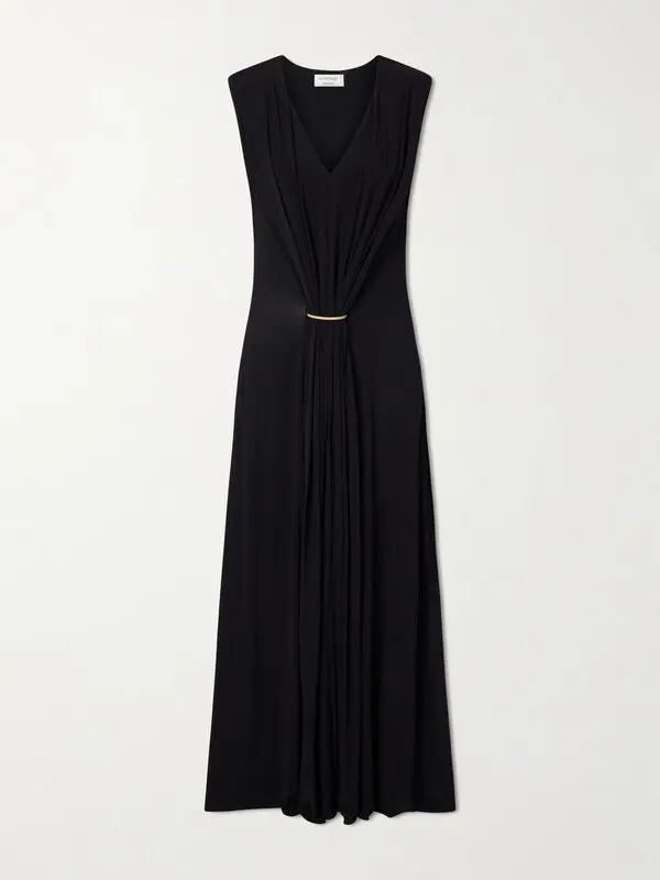 Sportmax Gathered Embellished Stretch-jersey Maxi Dress - Black