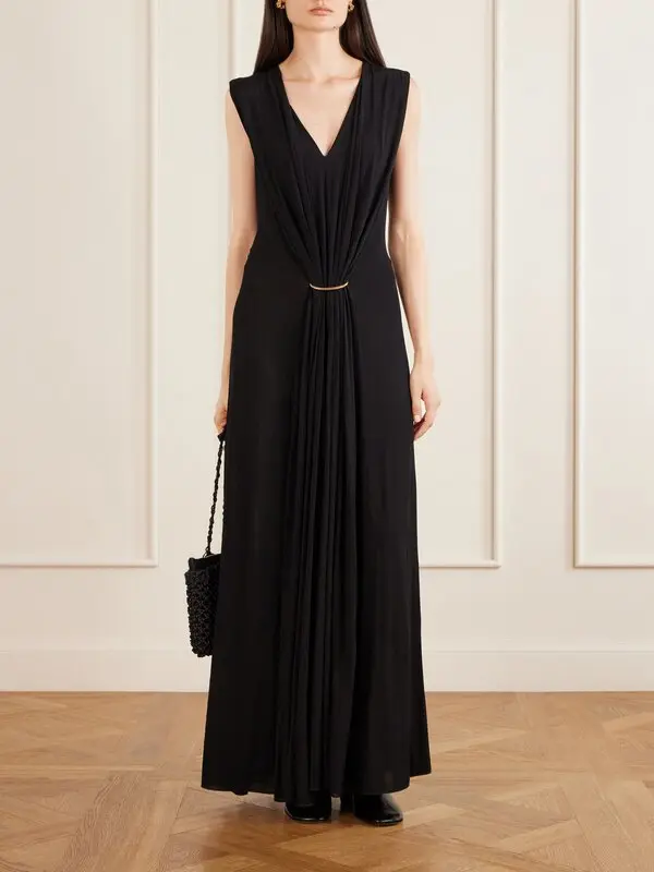 Sportmax Gathered Embellished Stretch-jersey Maxi Dress