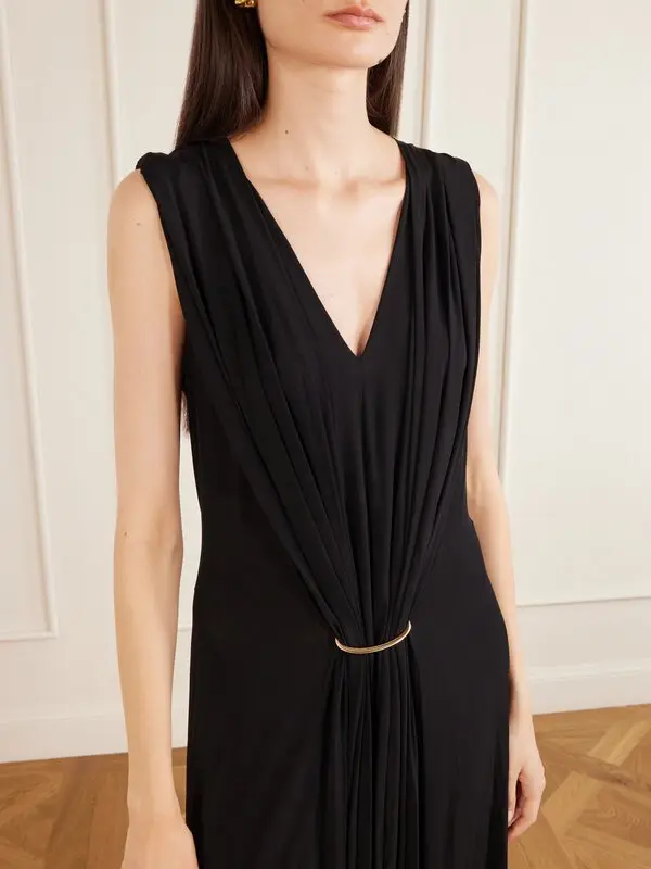 Sportmax Gathered Embellished Stretch-jersey Maxi Dress