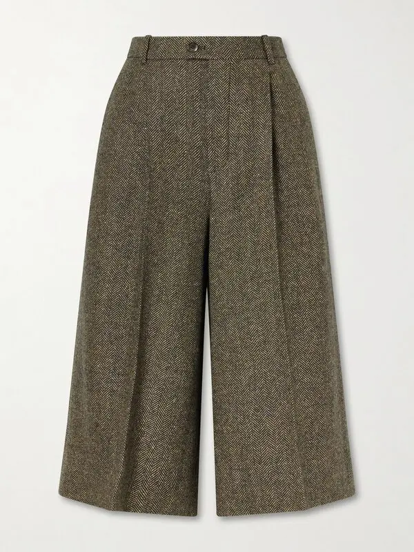Saint Laurent Herringbone Wool-blend Knee Shorts - Brown