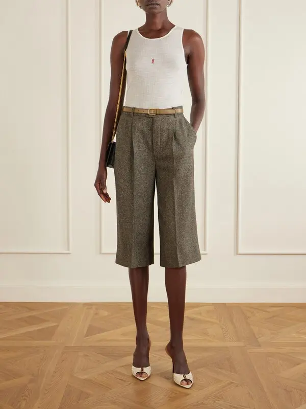 Saint Laurent Herringbone Wool-blend Knee Shorts