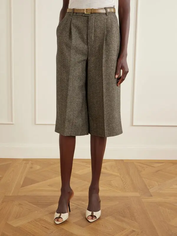 Saint Laurent Herringbone Wool-blend Knee Shorts