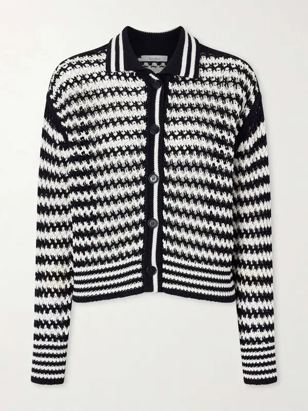 Max Mara Striped Crocheted Cotton Cardigan - Black