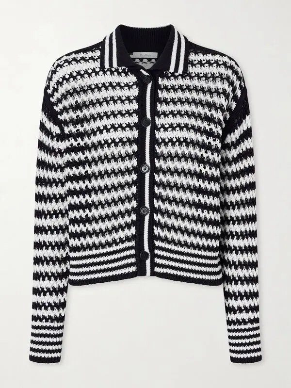 Max Mara Striped Crocheted Cotton Cardigan - Black