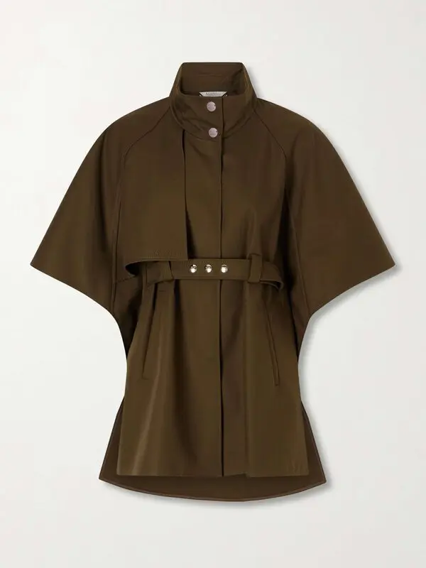 Max Mara Belted Cotton Gabardine Cape - Army Green