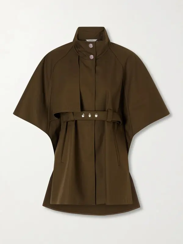 Max Mara Belted Cotton Gabardine Cape - Green
