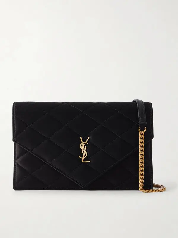 Saint Laurent Paris Quilted Satin Shoulder Bag - Black