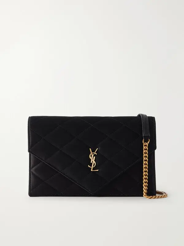 Saint Laurent Quilted Satin Shoulder Bag - Black