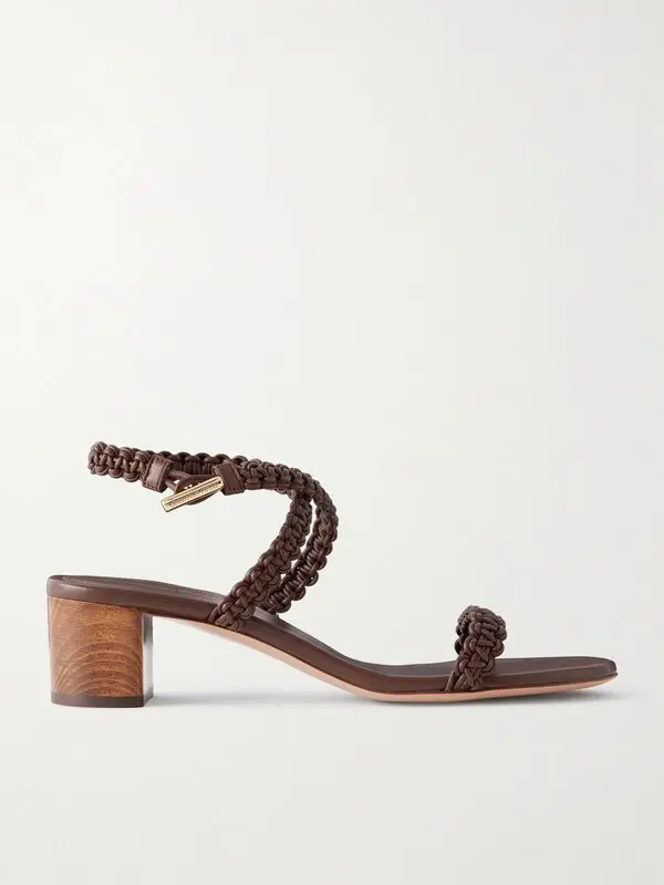 GIANVITO ROSSI Braided Leather Ankle Strap Sandals - Brown