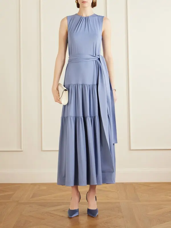 Altuzarra Liza Belted Tiered Maxi Dress - Blue