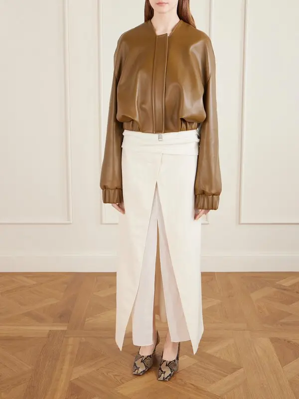 Khaite Cropped Nappa Leather Bomber Jacket - Neutrals