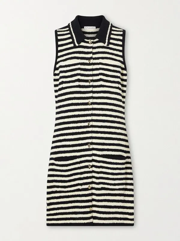 Altuzarra Mamie" Striped Cotton-blend Bouclé Mini Dress - Black