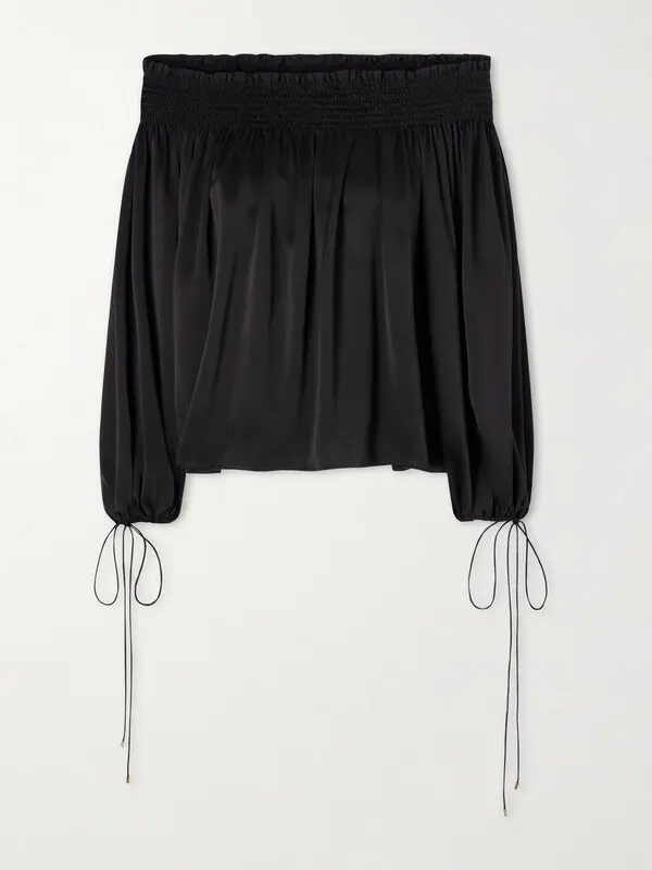 Chloé Off-the-shoulder Gathered Silk-satin Blouse - Black