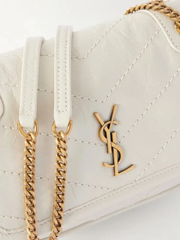 Saint Laurent Niki Mini Cassandre-embellished Crinkled-leather Shoulder Bag
