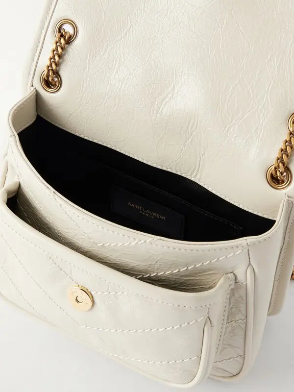 Saint Laurent Niki Mini Cassandre-embellished Crinkled-leather Shoulder Bag