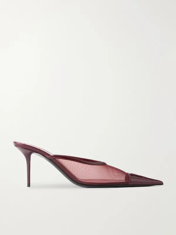 Saint Laurent Renée 75 Cassandre-embroidered Mesh And Leather Pumps - Red