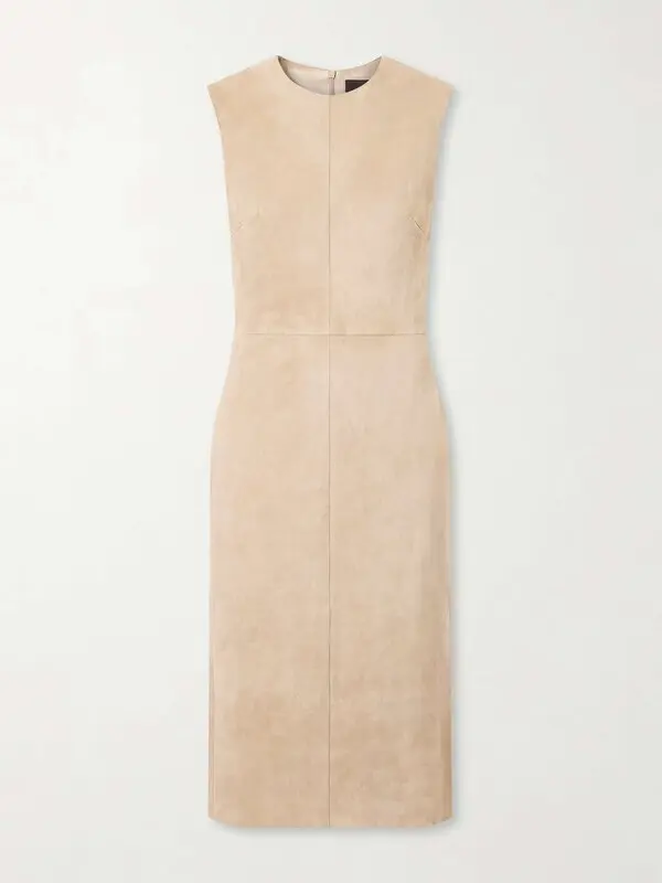 Stouls Eva Paneled Suede Midi Dress - Beige