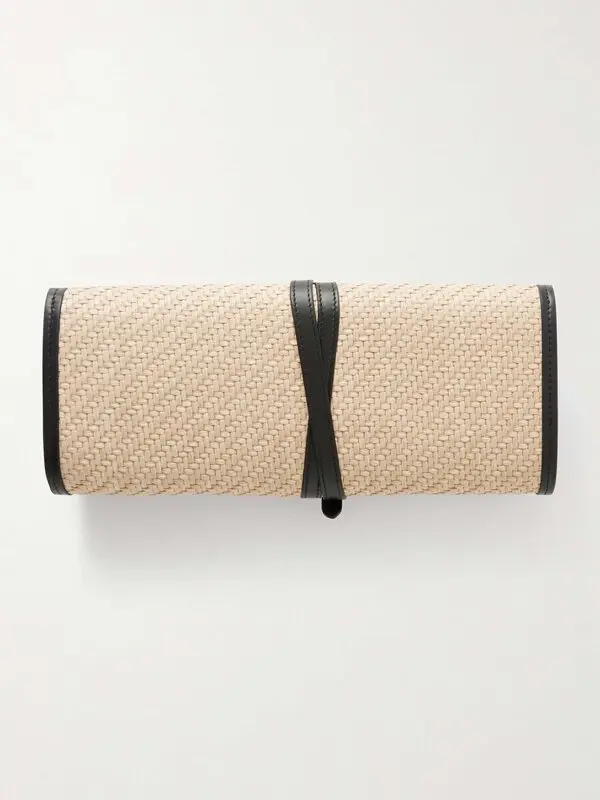 LIFFNER Belted Leather-trimmed Raffia Clutch - Neutral
