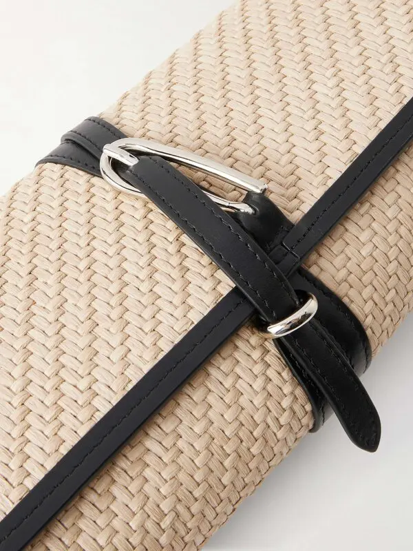 LIFFNER Belted Leather-trimmed Raffia Clutch - Neutral